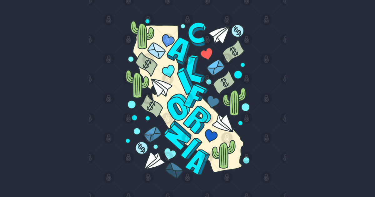 California Blue Color Map Doodle - California - T-Shirt | TeePublic