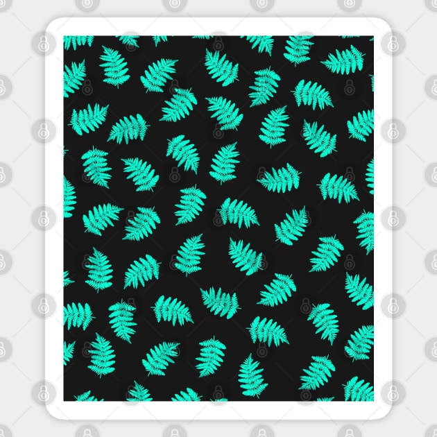Turquoise Fern on Black - Fern - Sticker | TeePublic