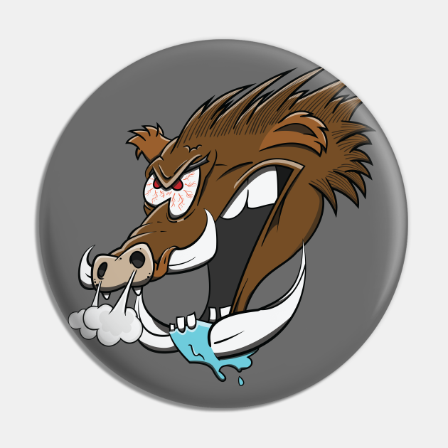 Angry Wild Hog Cartoon Boar Funny Animal Pig Head - Pig - Pin | TeePublic