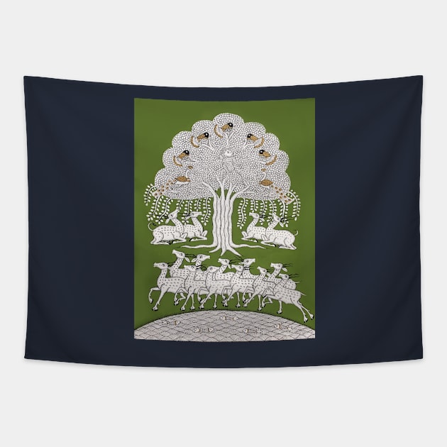 Tree of life ( Green and Gold) indian folk art print in phad style ...