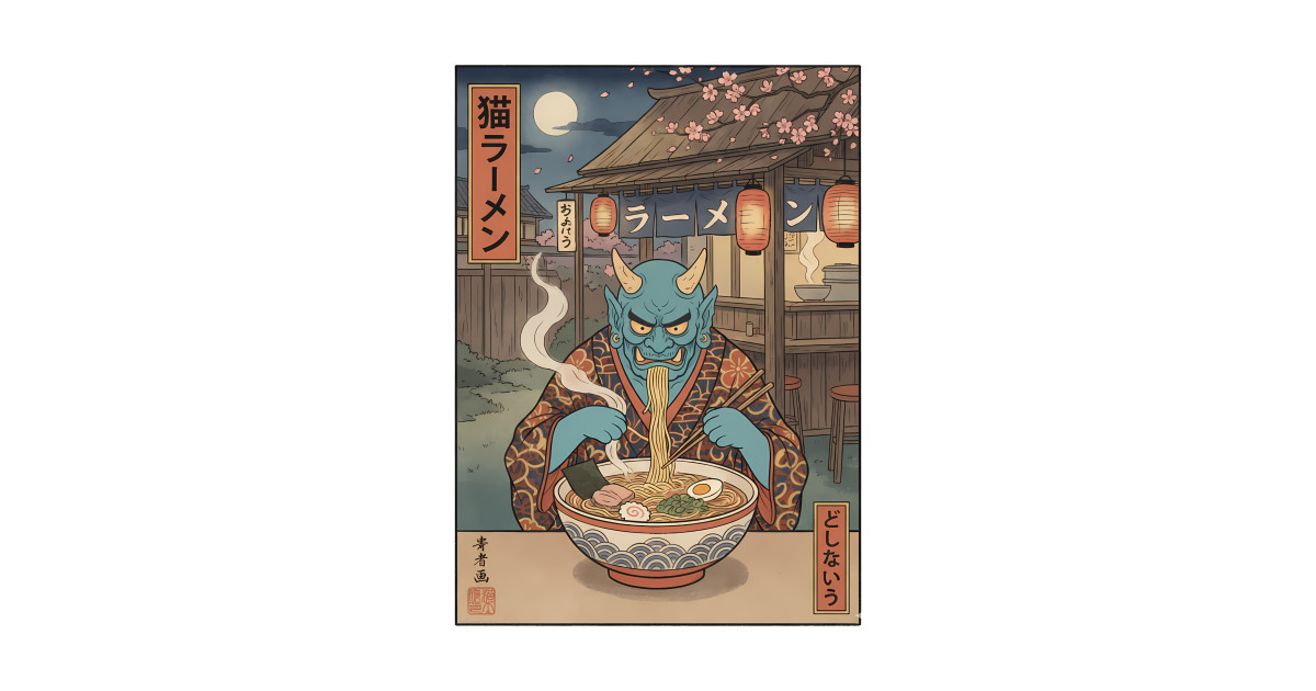 Oni Demon Eating Ramen Japanese Art - Oni - T-Shirt | TeePublic