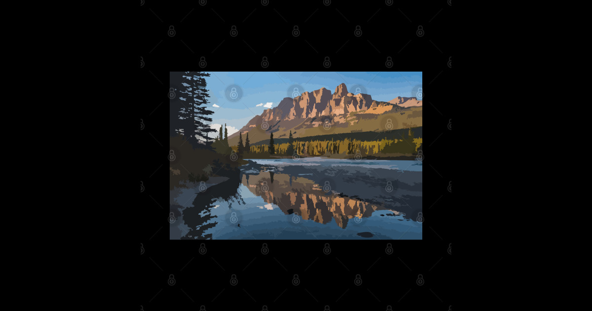 Castle Mountain Water Reflection Digital Painting - Banff - Sticker | TeePublic