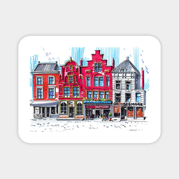 Urban sketch | Delft | Holland - Urban Sketching - Magnet | TeePublic