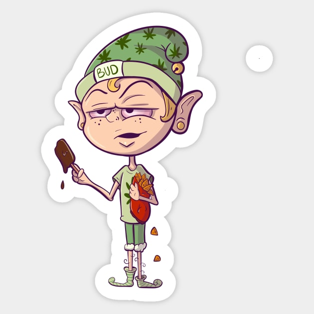 Bud the Elf Funny Pot Illustration - Elf - Sticker | TeePublic