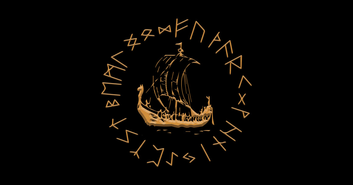 Vikings Longship and Norse Rune Wheel Pirate Viking Boat - Longship ...