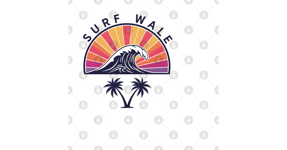 Surf Wave Sunset Palm Trees Silhouette Design - Surfing - T-Shirt ...