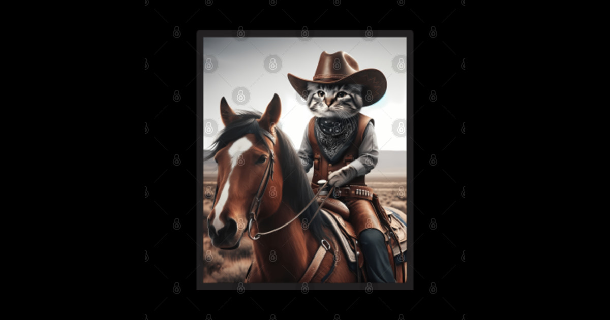 Cat Cow Cats Kitten Riding Horse Cow Hat - Cat Cowboy - Pin | TeePublic