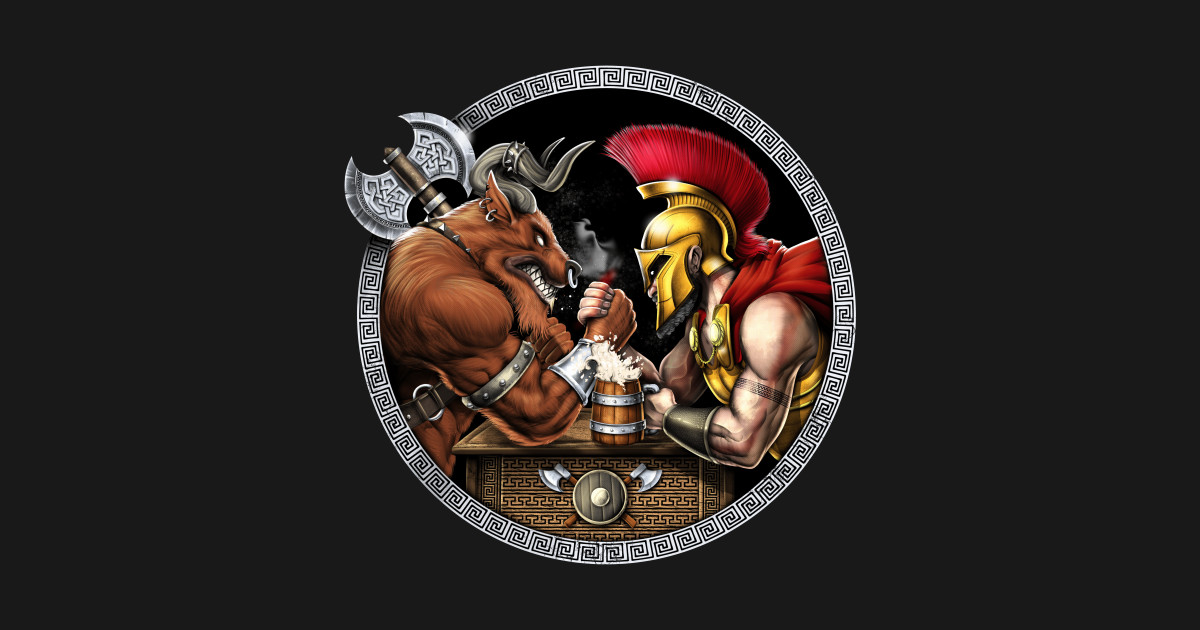 Minotaur vs Spartan Arm Wrestling - Greek Mythology - T-Shirt | TeePublic