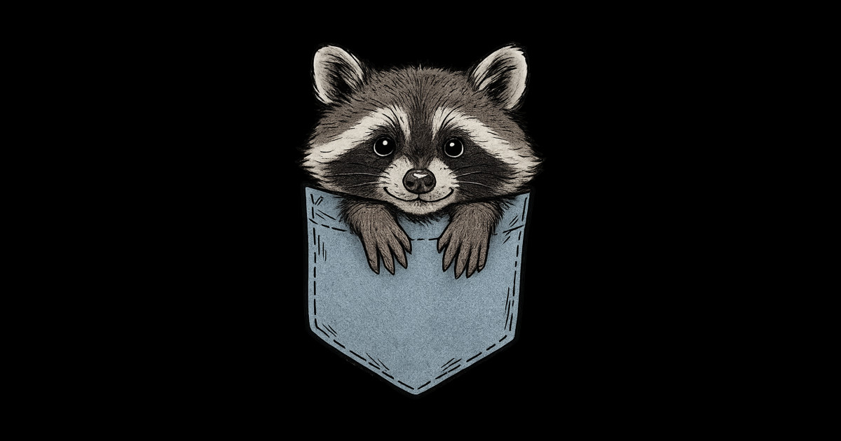 Cute Pocket Raccoon Illustration with Denim Detail - Pocket Raccoon ...