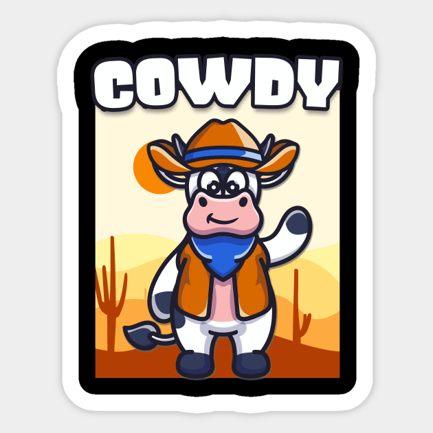 Cowdy Funny Cow Cowboy Costume Western Ranch - Cowboy - Sticker | TeePublic