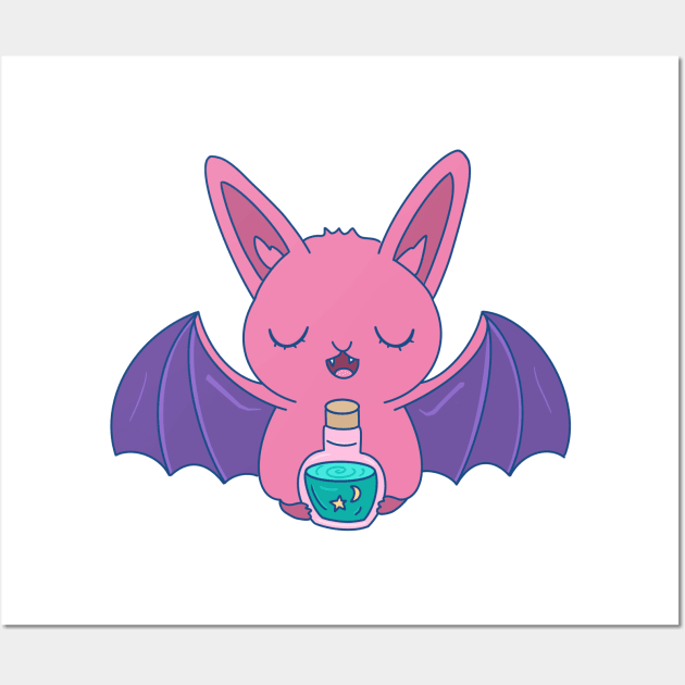 Pink Bat Casting Spells and Brewing Potions - Halloween Bat - Posters ...