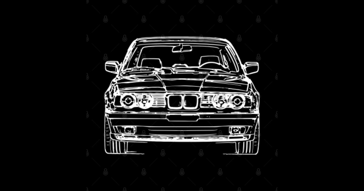 White E34 Car Sketch Art - Bmw - Sticker | TeePublic