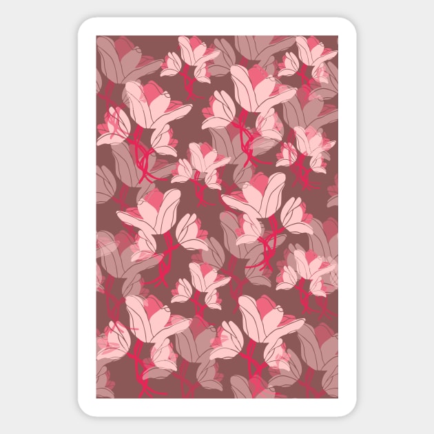 Pink flower pattern - Pink Leaves And Flowers Pattern - Sticker | TeePublic