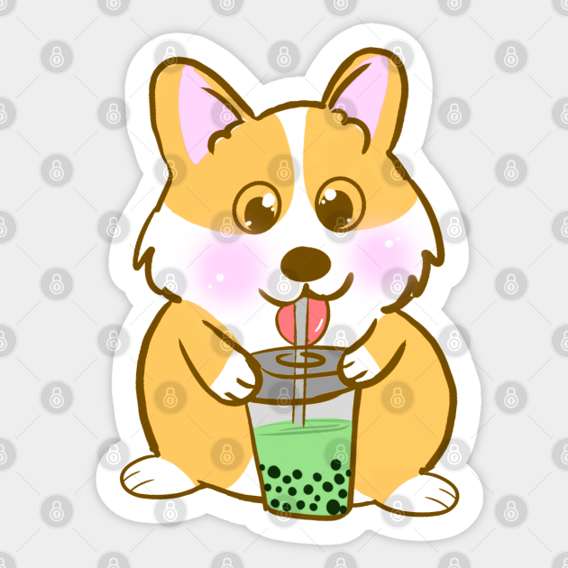 Corgi Bubble Tea Kawaii Corga Dog - Corgi Bubble Tea - Sticker | TeePublic