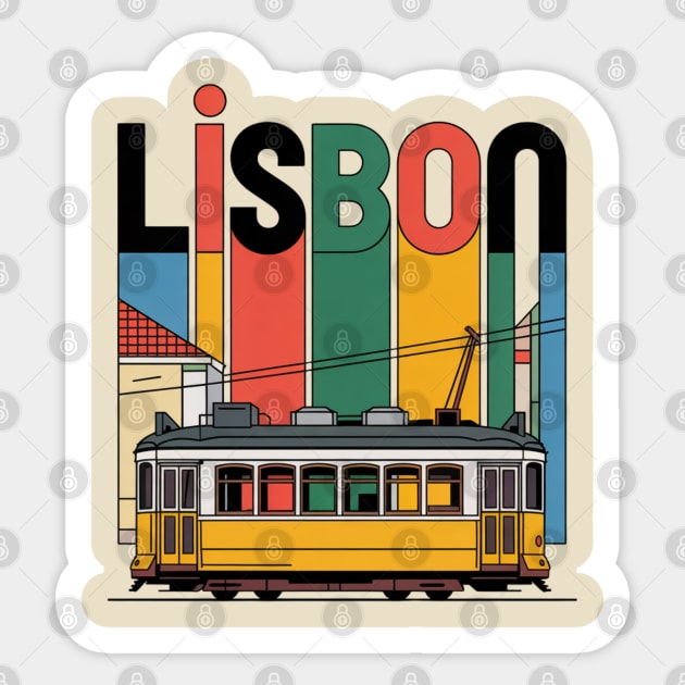 Lisbon Tram Lettering - Portugal Vintage City - Sticker | TeePublic