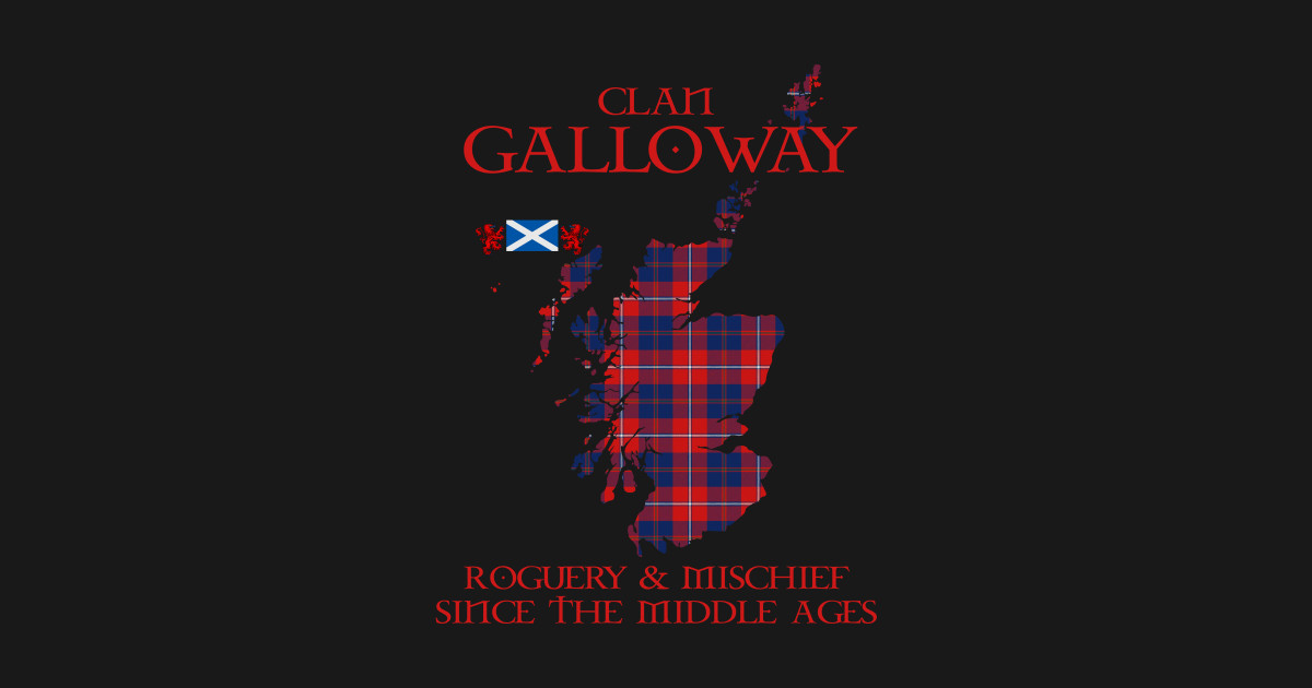 Clan Galloway Red tartan Scotland map Saltire flag and lion rampant ...