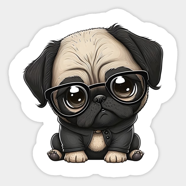 Sweet cute Cartoon Pug - Sweet Cute Cartoon Mops - Sticker | TeePublic