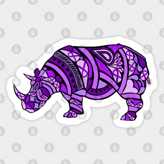 Purple Awareness Ribbon Rhinoceros Mandala - Rhino - Sticker | TeePublic