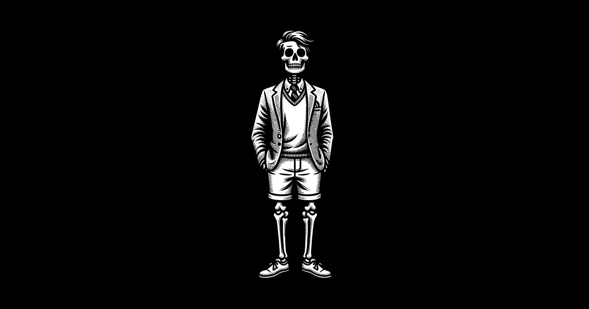 Preppy Skeleton - Black and White Line Drawing - Preppy Skeleton ...