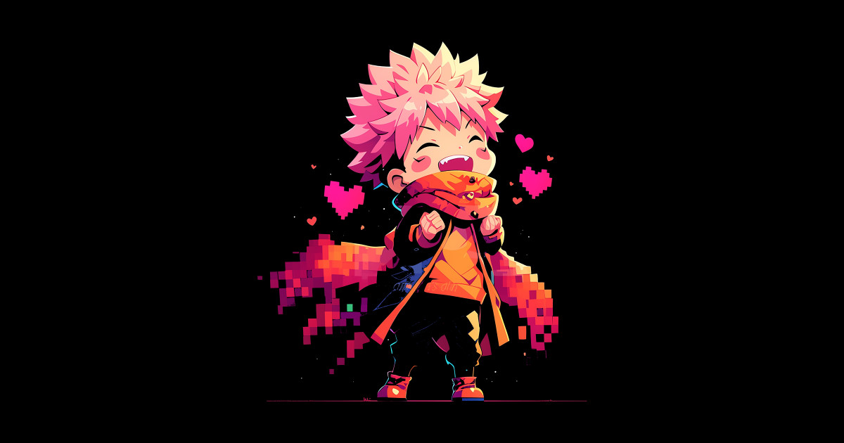 Chibi Yuji Itadori Energetic Pixel Art - Yuji Itadori Chibi - Shorts ...