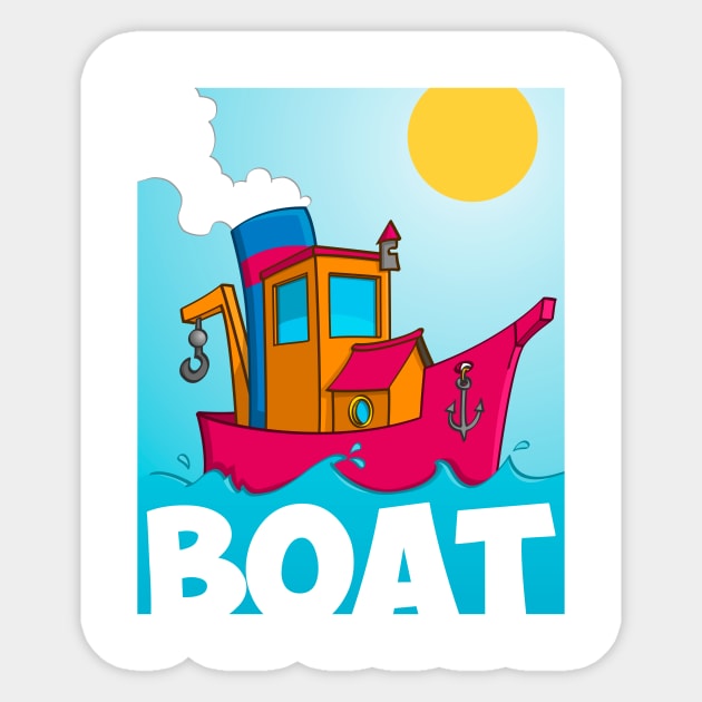 Tugboat illustration - Funny Cartoon Style Tugboat - Sticker | TeePublic