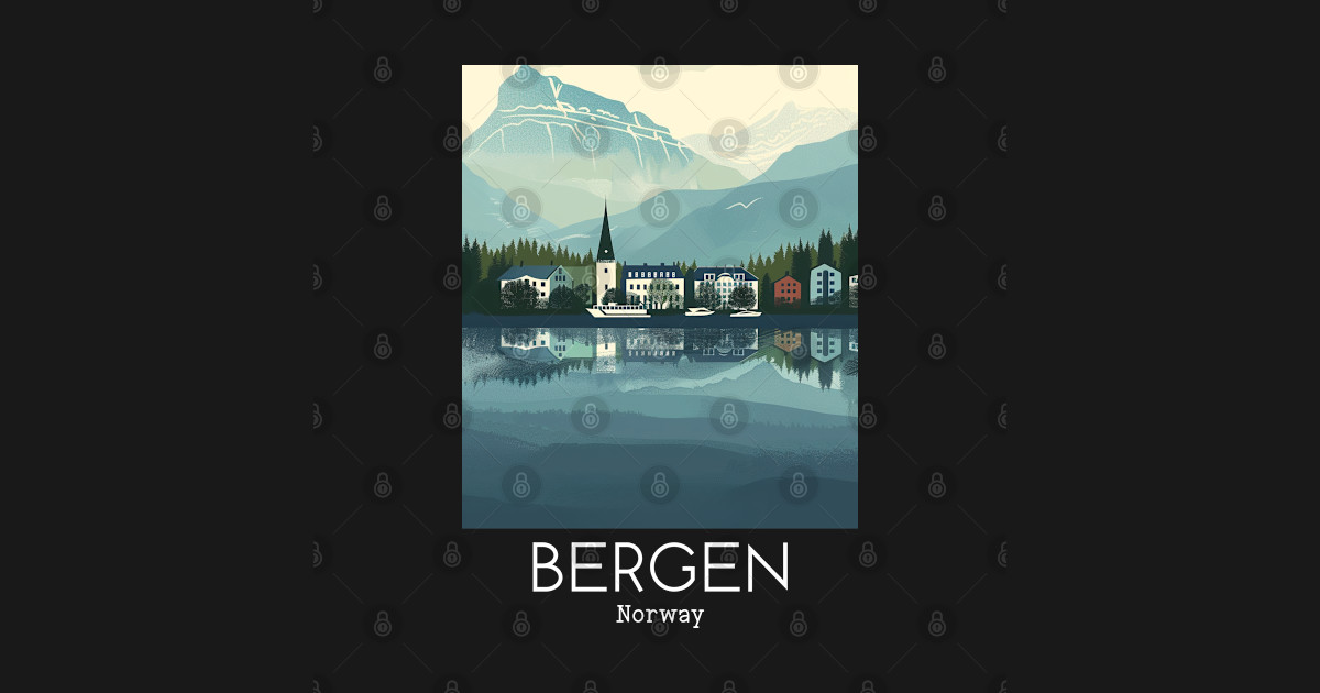 A Vintage Travel Illustration of Bergen - Norway - Bergen - T-Shirt ...