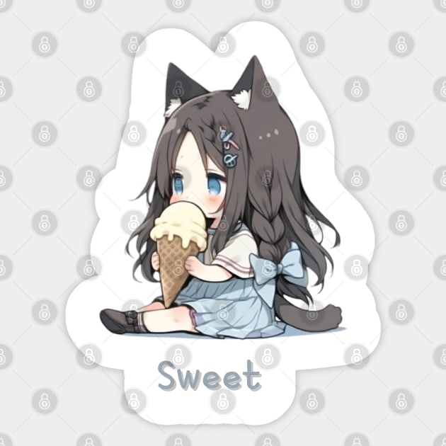 Chibi eat ice cream - Anime - Sticker | TeePublic