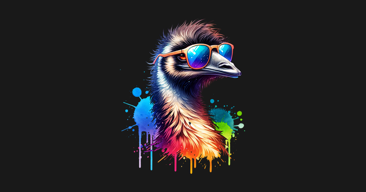 Watercolor Cool Emu Bird - Emu - T-Shirt | TeePublic