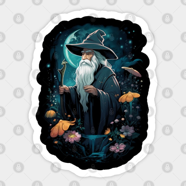 Wizard at Night - Cartoon Style - Fantasy - Gandalf - Sticker | TeePublic