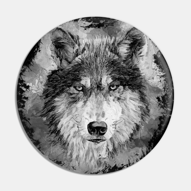 Wolf face black and white painted design - Wolf Face - Pin | TeePublic