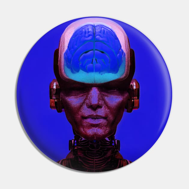 Brainiac - a cyborg with a visible brain - Cyborg Robot - Pin | TeePublic