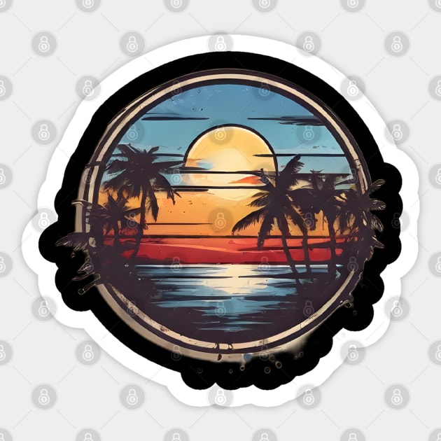 Minimalist Beach In Sunset Design. - Sunset - Sticker | TeePublic