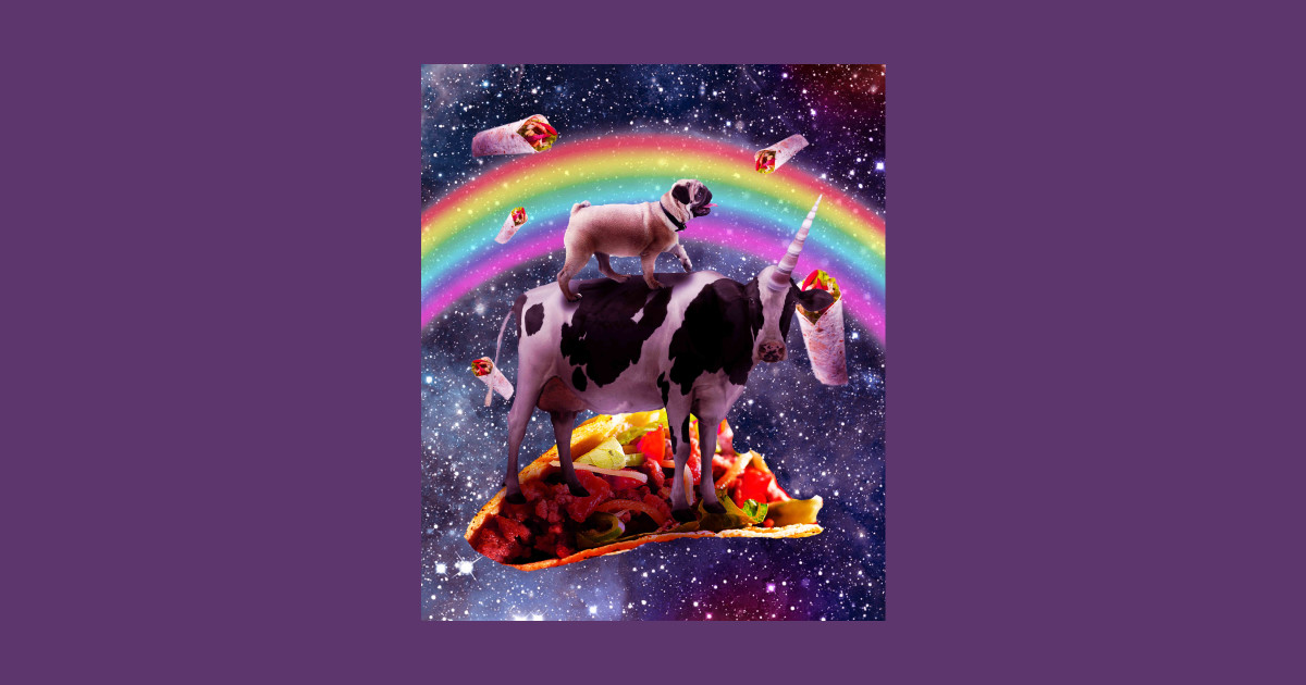 Pug Riding Unicorn Cow on Burrito - Cow - T-Shirt | TeePublic