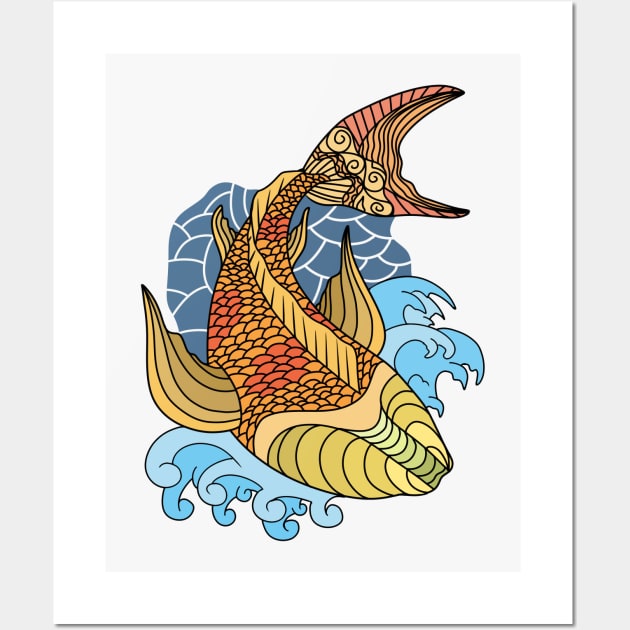 Golden koi fish illustration doodle - Koi Fish - Posters and Art Prints ...