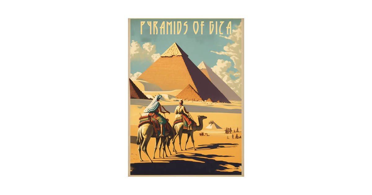 Pyramids of Giza Vintage Travel Art Poster - Pyramids Of Giza - T-Shirt ...