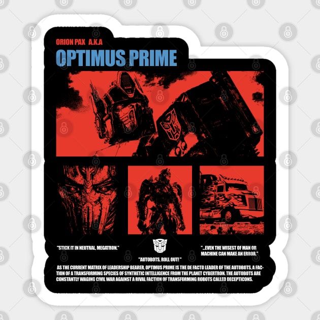 Optimus Prime AKA orion Pax - Transformers - Sticker | TeePublic