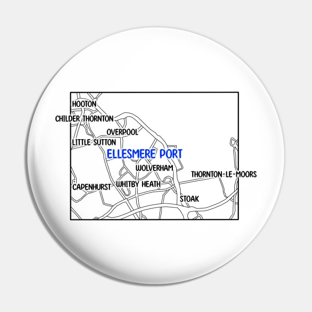 Ellesmere Port Map with Labels (Blue) - Ellesmere Port - Pin | TeePublic