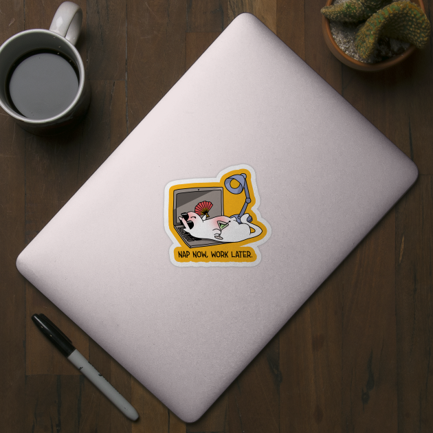 Nap Now, Work Later Cat on Laptop - Cat Lover - Sticker | TeePublic