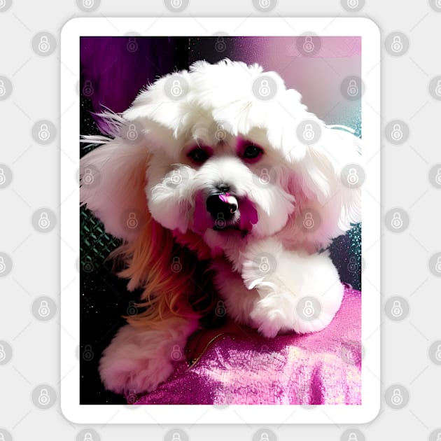 White and pink fluffy dog - Cute White Dog - Sticker | TeePublic