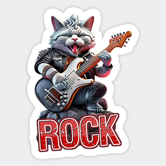 Rock- rockstar cat - Rockstar - Sticker | TeePublic