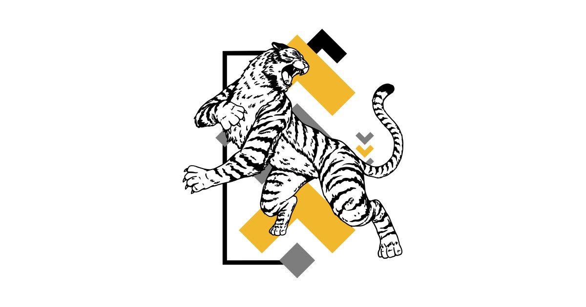 Retro 80s Black and Gold Tiger on the Attack // Vintage Geometric ...