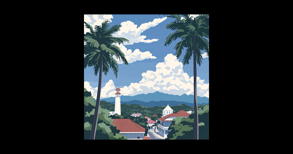 Brunei landscape | Anime style - Brunei - Sticker | TeePublic