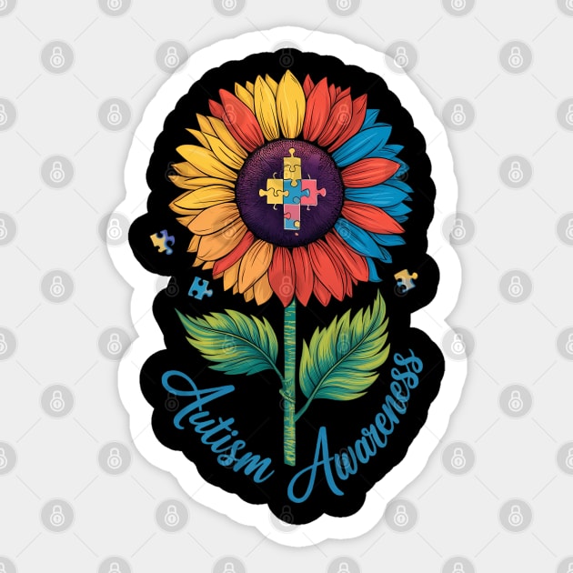 Autism Awareness Sunflower - Autism Awareness Sunflower - Sticker ...