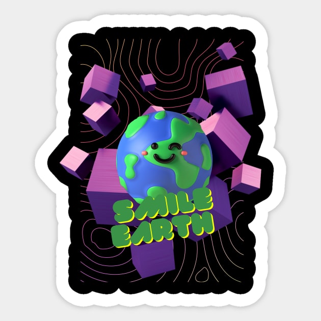 3D Smile Earth - 3d - Sticker | TeePublic