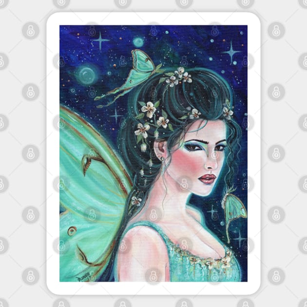 Luna fairy with Luna moths by Renee Lavoie - Fairy Artwork - Sticker ...