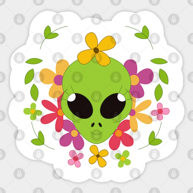 Adorable alien with flowers - Adorable Alien - Sticker | TeePublic