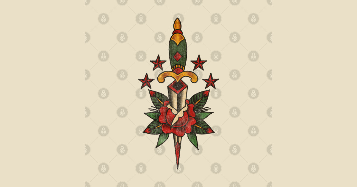 American Traditional Rose and Dagger - Tattoo - T-Shirt | TeePublic