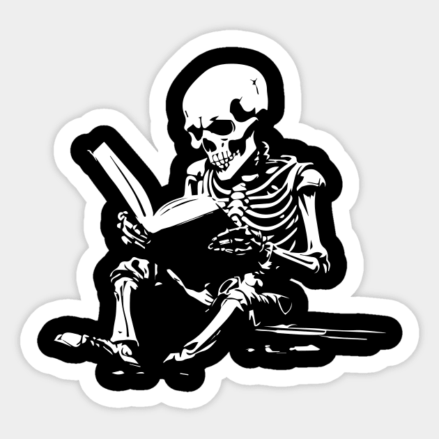 Skeleton reading a book - Reading Gift - Sticker | TeePublic