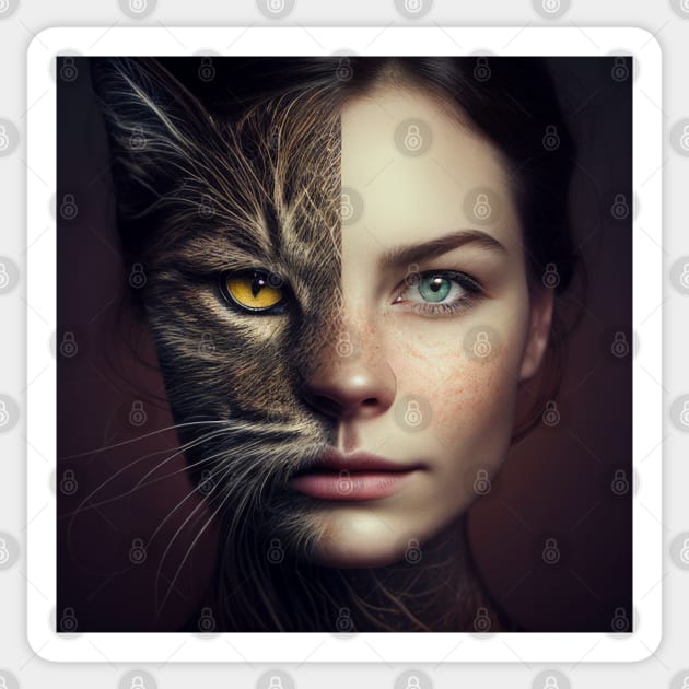 Feline Fusion Cat Woman - Catart - Sticker | TeePublic