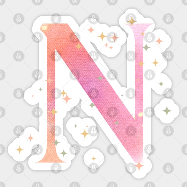 Letter N Monogram pink watercolor - Monogram Letter N - Sticker | TeePublic